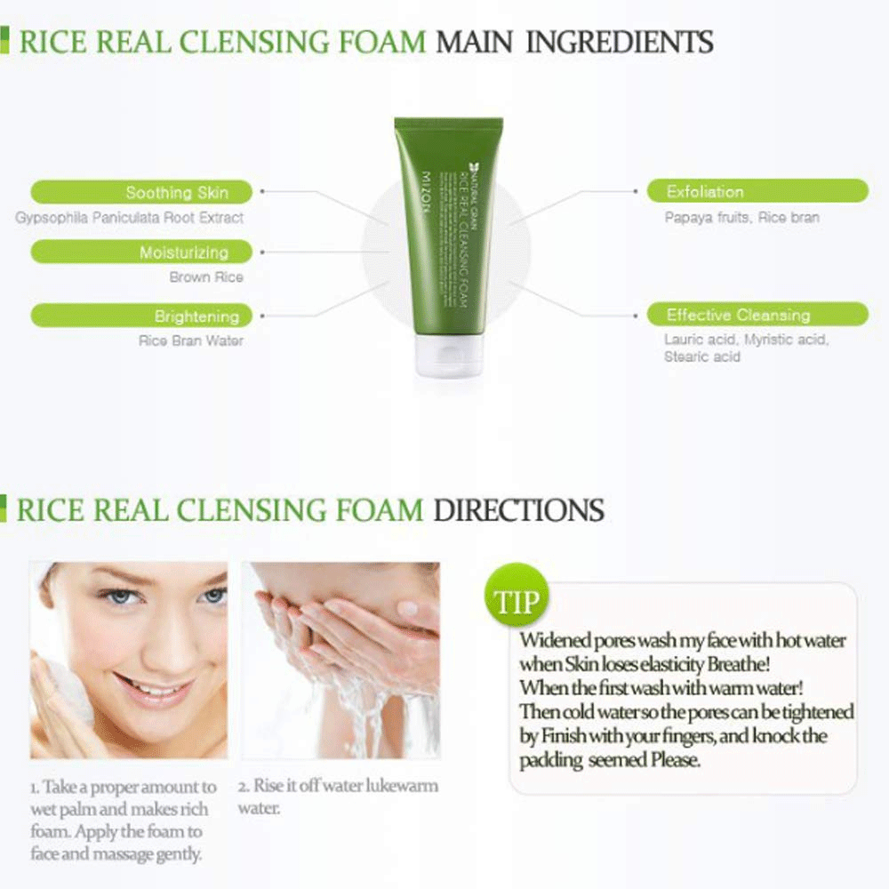 Buy Korean MIZON Rice Real Cleansing Foam 150ml Online | DODOSKIN