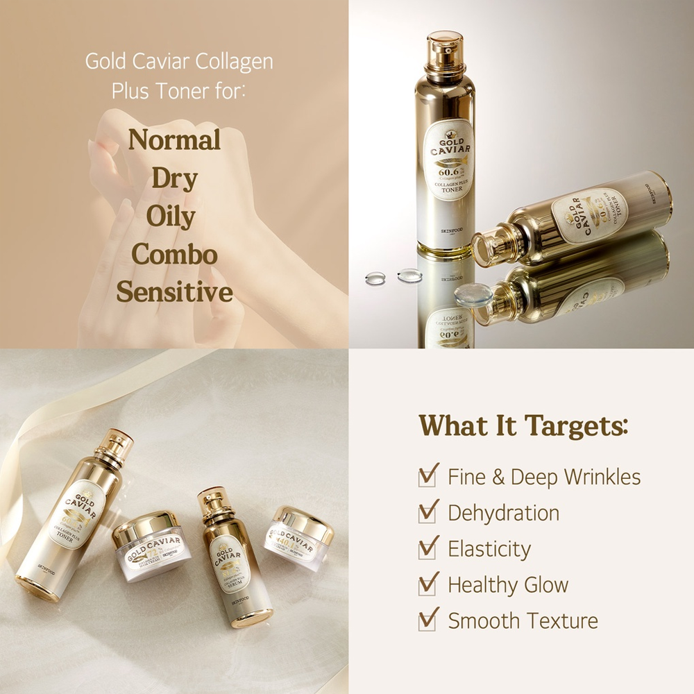 Buy Korean SKINFOOD Gold Caviar Collagen Plus Toner 120ml Online | DODOSKIN