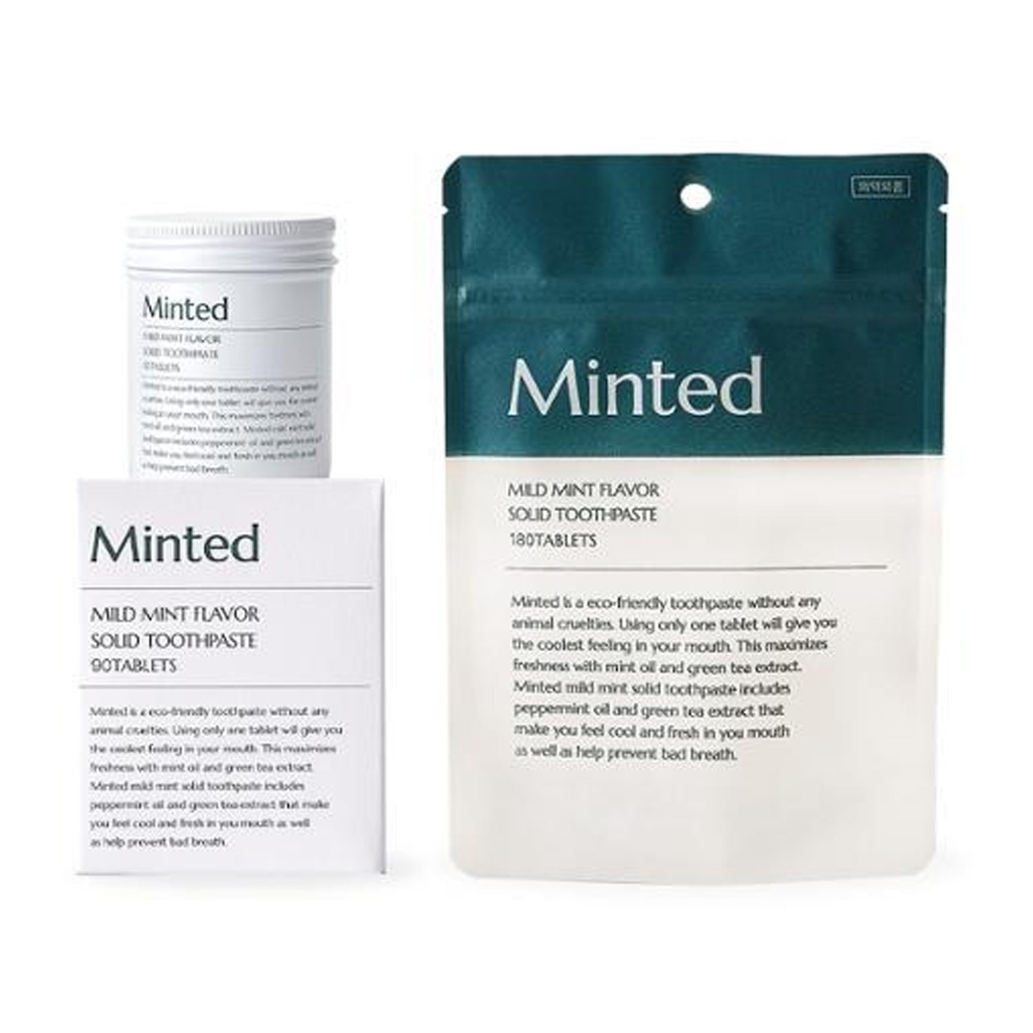 Minted Mild Mint Flavor Solid Toothpaste 90 / 180 Tablets | DODO SKIN ...