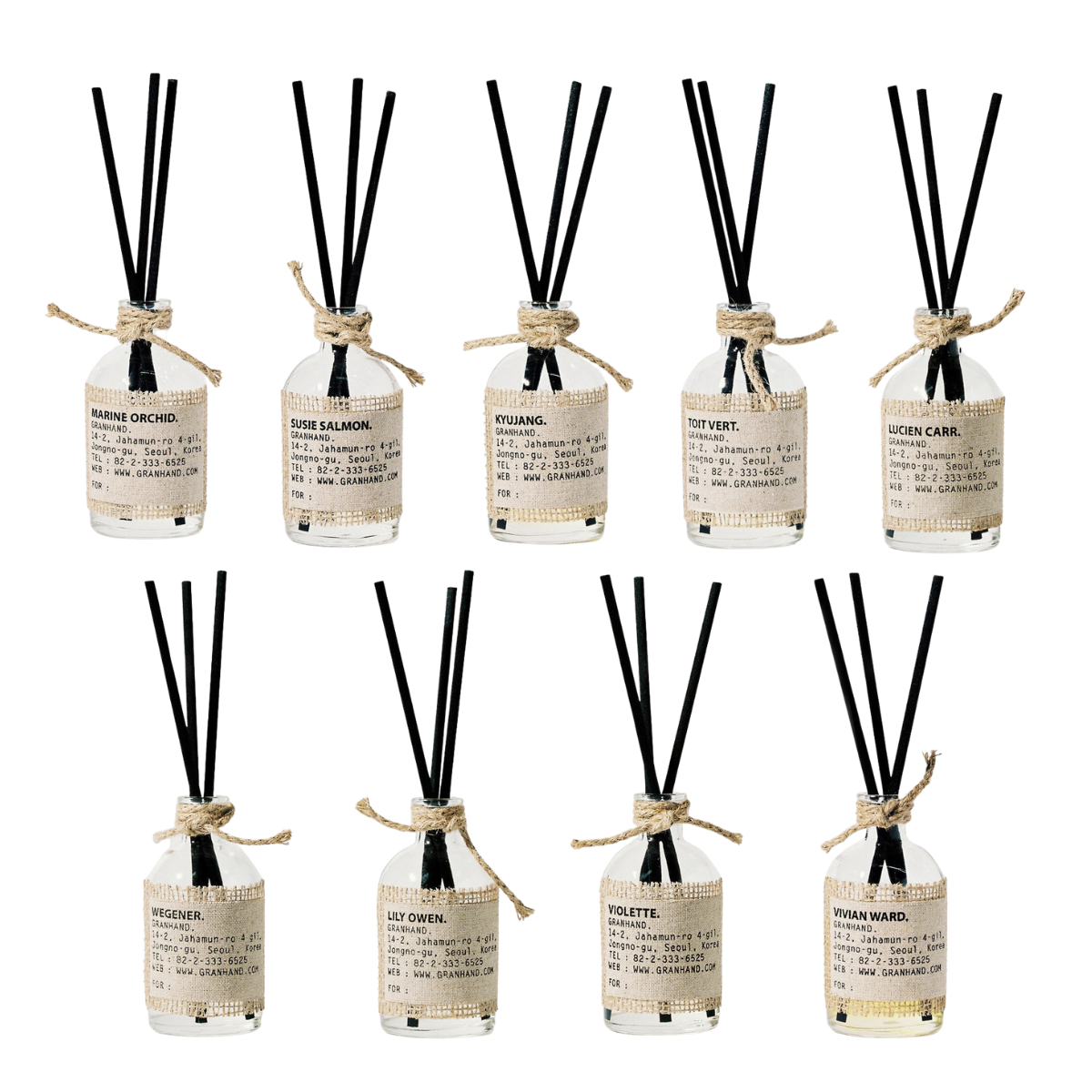 GRANHAND. Diffuser Set 150ml (9 Types) (Diffuser + glass bottle + 5 ...