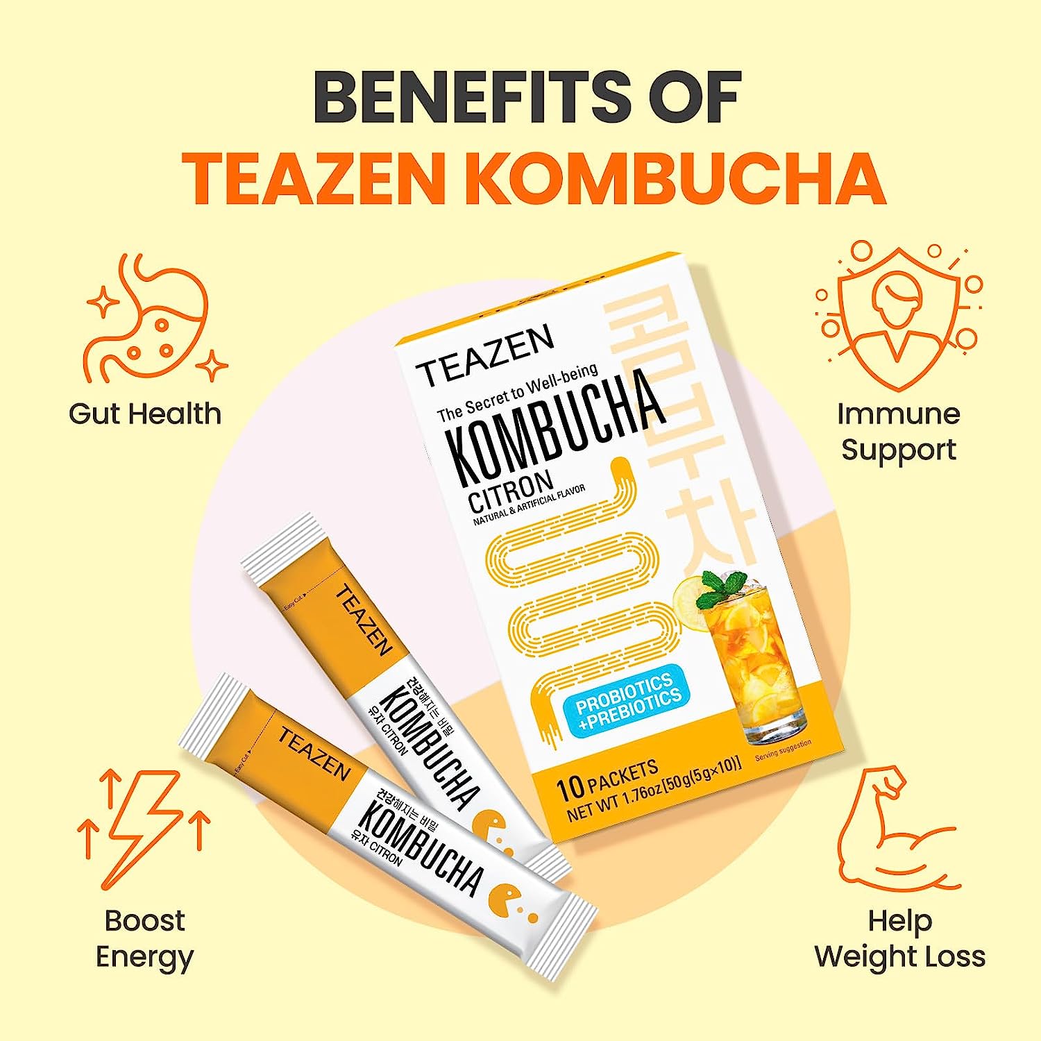 Buy Korean TEAZEN Kombucha 1BOX (5g x 10ea) - Citron Online | DODOSKIN